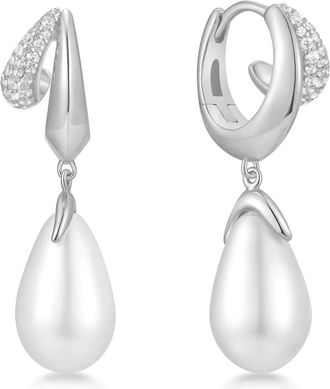 Ania Haie Ohrringe - 925er Sterlingsilber Pearl Drop Huggies - Gr. unisize - in Silber - f&uuml;r Damen