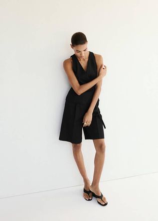 Mango Kombinierter Leinen-Wickeloverall schwarz - Damen - XXS - MANGO
