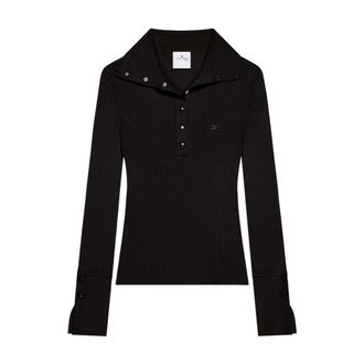Courr&egrave;ges Schwarzes Poloshirt Langarm - - Tops - Damen - Schwarzk - M