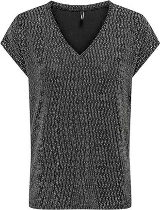 Only Neck Glitter Top Box JRS Onlcarol S/S Haut &agrave; Paillettes avec col en V, Noir, XS Femmes