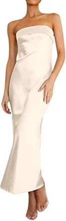 Generic Robe De Soiree Femme Longue - Robe Bustier en Satin DÉté Sexy Dos Moulante Mariage Cocktail Maxi Robes Parfum De Femmes Petite Robe Noire