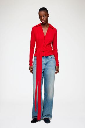 Ganni Hemd aus meliertem Netzstoff in Rot - Gr&ouml;&szlig;e 34 Goji Berry