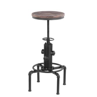Walmeck Industrieller Barhocker Im Pfeifenstil, Vintage-Kiefernholzplatte, Metallrahmen mit Fu&szlig;st&uuml;tze, H&ouml;henverstellbar Drehbar, Barhocker (g)