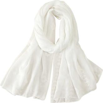 Generic Écharpe longue en lin brodée et fine pour femme 2026, blanc, Taille unique