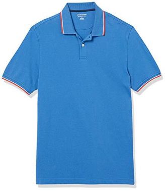 Amazon Essentials Polo en Coton Piqué Coupe Ajustée Homme, Bleu Thin Stripe, XXL