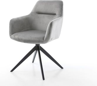 DELIFE Drehstuhl Pejo-Flex Samt Grau Kreuzgestell breit Schwarz 360&deg; drehbar Wippfunktion Taschenfederkern, Esszimmerst&uuml;hle