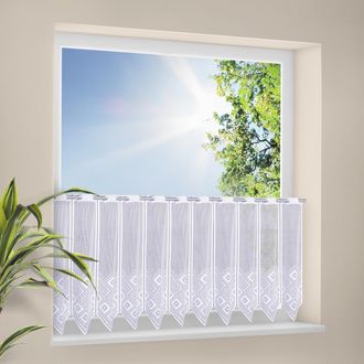 Gerster Scheibengardine grafisch 38 cm hoch Weiß - Wunschbreite frei wählbar durch gekaufte Menge in 28 cm Schritten - Meterware