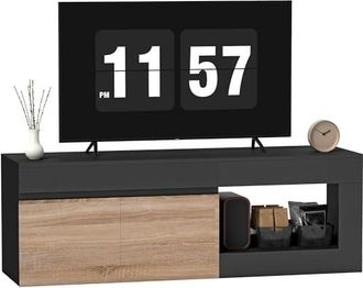 HOMCOM Meuble TV 140 cm, Meuble t&eacute;l&eacute; pour t&eacute;l&eacute;viseur jusqu&agrave; 60 Pouces avec 2 Portes &agrave; Fermeture Douce et Compartiment Ouvert, Banc TV Moderne pour Salon, Cha