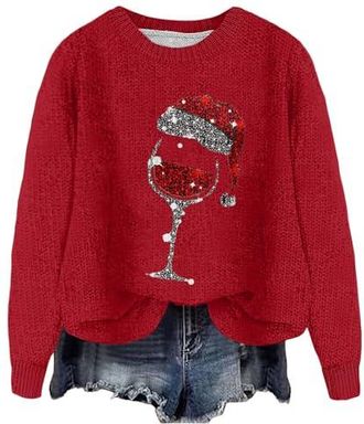Generic Pull de No&euml;l pour femme 2025 - Pull de vacances amusant - Imprim&eacute; flocon de neige - L&eacute;ger et doux - Col rond - Manches longues - V&ecirc;tements de f&ecirc;te d&eacute;c