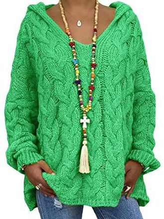 Minetom Pull &agrave; Capuche Femme Manches Longues Sweat Shirt Top Haut Tricot Chandail Tunique Chaud Oversize Ample Pullover Vert M