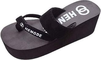 Generic Tongs d&eacute;t&eacute; pour femme - Noir &eacute;l&eacute;gant - Sandales &eacute;paisses antid&eacute;rapantes - Talon compens&eacute; - Chaussures de plage - Pantoufles ouvertes - Respirantes - C