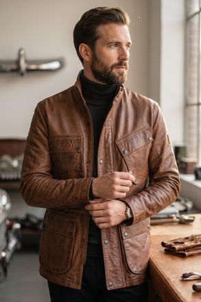 Infinity Leather Herren Tan Lamb Leather Safari Parka Jacke - Haven