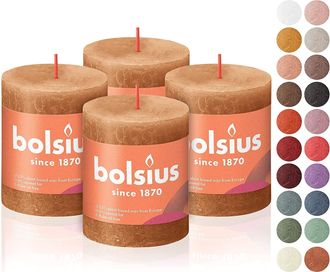 Bolsius 4 St&uuml;ck braune rustikale Stumpenkerzen 7,9 x 8,25 cm Premium-Qualit&auml;t nat&uuml;rliches umweltfreundliches Wachs auf pflanzlicher Basis geruchlos, tropffrei