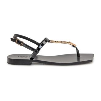 Versace Schwarze Leder-Sandalen mit V-Hardware - - Shoes - Damen - Schwarzk - 36 EU