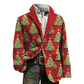 Generic Blazer de Noël moche en velours côtelé pour homme - Veste imprimée - Costume de vacances festif - Coupe ajustée - Revers simple boutonnage - Imprimé a