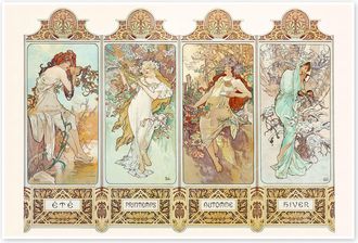 Posterlounge Die Vier Jahreszeiten I Poster von Alfons Mucha 60 x 40 cm Wandbilder Wanddeko