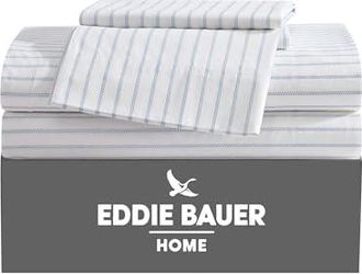 Eddie Bauer Bettwäsche-Set für Queensize-Bett, Baumwollperkal, frische und Coole Heimdekoration (Essential-Streifen, Weiß, Queensize)