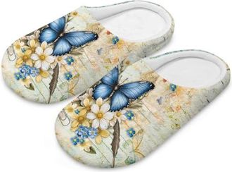 Coloranimal Pantoufles de spa pour femme - Pantoufles dint&eacute;rieur en vrac antid&eacute;rapantes &agrave; bout ferm&eacute;, Fleur de papillon bleue., 35.5/36.5 EU