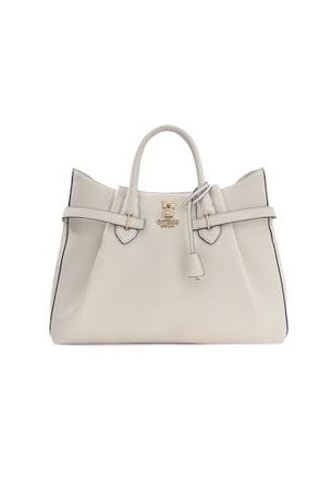Guess Yesba Sac &agrave; main en simili cuir, Off White, 39 x 28 x 12,5 cm, avec bandouli&egrave;re amovible, trois compartiments, pieds en m&eacute;tal