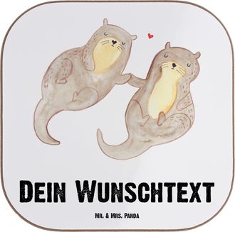 Mr. & Mrs. Panda Personalisierter Untersetzer Otter Hände halten - Personalisierte Geschenke, Seeotter, glücklich, Bedrucken, Personalisieren, Blumenuntersetzer, Filzu