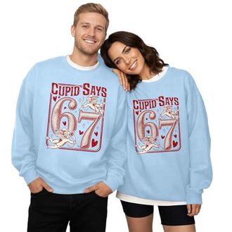 Generic Sweat-shirt sans capuche &agrave; col rond imprim&eacute; pour la Saint-Valentin 2026 pour homme et femme, bleu clair, L