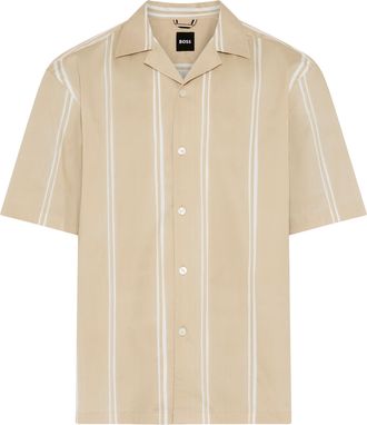 HUGO BOSS Kurzarmhemd BOSS, Herren, Gr. XXXL (47/48), N-Gr, beige (open beige286), Web, Obermaterial: 97% Baumwolle, 3% Elasthan, gestreift, relaxed fit normal,