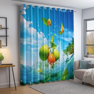 Generic Nahaufnahme Meereswellen Früchte Frische Bedruckte Verdunkelungsvorhänge mit Ösen, Bunt Vorhänge Blickdicht 2er Set H140×B55 cm, Perfekt für Wohnzimme