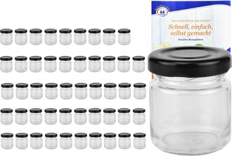 MamboCat 50er Set Rundgl&auml;ser 53 ml Deckelfarbe schwarz to 43 inkl. Diamant Gelierzauber Rezeptheft, Einmachgl&auml;ser, Einkochgl&auml;ser, Vorratsgl&auml;ser, Mini Sturzgl&auml;s