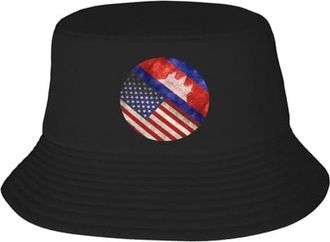 Generic Chapeau De Godet Drapeau R&eacute;tro Am&eacute;ricain Et Cambodgien Dr&ocirc;le Seau Chapeau Pliable Respirant Bonnet De Soleil, pour De P&ecirc;che, La Randonn&eacute;e, Le Camping,