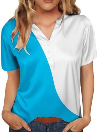 Generic Chemise unie à manches courtes pour femme - Coupe ample - Tendance - Style décontracté - Couleur unie - Patchwork - T-shirt à manches courtes - Vêteme