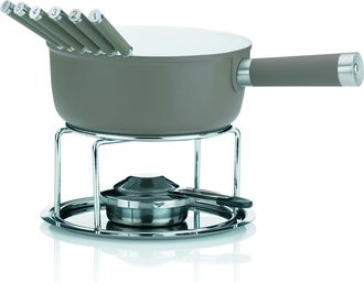 KELA 16560 Käsefondue-Set, 10-teilig, Keramisch beschichtet, Aluguss, Induktionsgeeignet, 1 L Lancy, Taupe