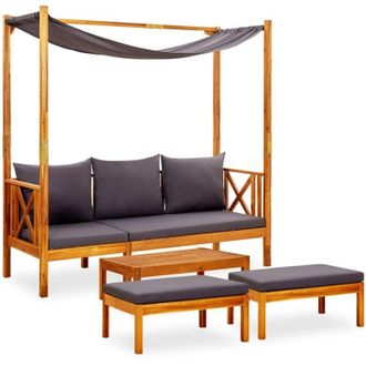 vidaXL Vidaxl - Gartenbank mit Tisch & Fu&szlig;hockern Massivholz Akazie