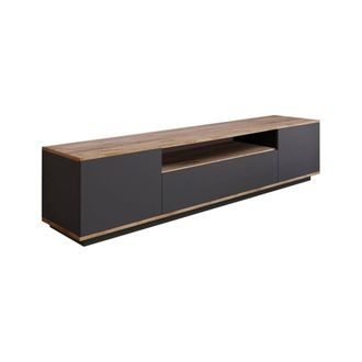Dmora Fernsehschrank Sinope, Ständer für Wohnzimmerfernseher, Niedriges Wohnzimmer-Sideboard, TV-Ständerbasis, 180x45h45 cm, Eiche und Anthrazit
