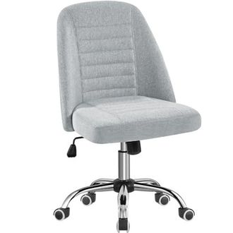 Yaheetech Chaise de Bureau &agrave; Dossier Moyen Chaise dordinateur en Tissu &agrave; roulettes Base en M&eacute;tal Chrom&eacute; Assise R&eacute;glable en Hauteur Si&egrave;ge Moderne Gris Clair