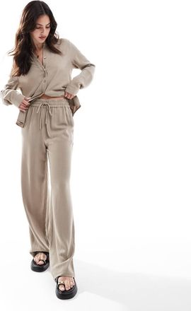 Selected Pantalon ample taille haute aspect lin - Beige-Neutral