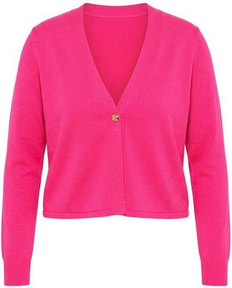 Miamoda Strickjacke Strickjacke Straight Fit Schmuckknopf Langarm