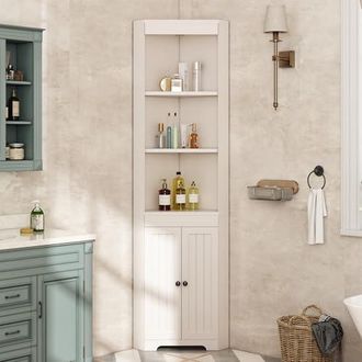 Merax Armoire de salle de bain dangle avec 3 étagères et portes ouvertes, étagères réglables, construction en MDF résistant à lhumidité, design peu encombra