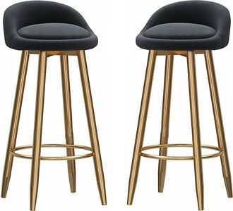 Generic Samt-Barhocker, 66/76 cm hoch, f&uuml;r ESS- und K&uuml;chentheken, Schwarze Metallbeine und Fu&szlig;st&uuml;tze, Tresenhocker f&uuml;r K&uuml;cheninseln, Caf&eacute;s, Kneipen, Bars, bis