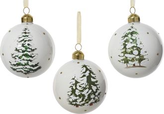 Kaemingk Weihnachtskugeln Glas 8cm 3er Set mit Tannenbaum Motiv Christbaumkugeln Weihnachtsbaumkugeln f&uuml;r Weihnachten - Christbaumschmuck & Weihnachtsbaumschmu