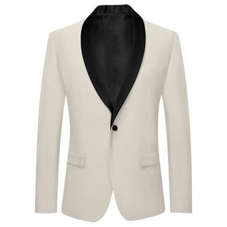 Generic Veste pour homme - Coupe ajust&eacute;e - Avec col ch&acirc;le - 1 bouton - &Eacute;l&eacute;gante couleur contrast&eacute;e - Blazer - Pour affaires, mariage, f&ecirc;te, 002-beige, XXL