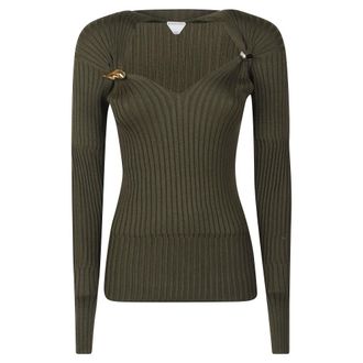 Bottega Veneta Femme, Pulls, Vert, Taille: 42 FR Pull en maille c&ocirc;tel&eacute;e Cachemire et Soie