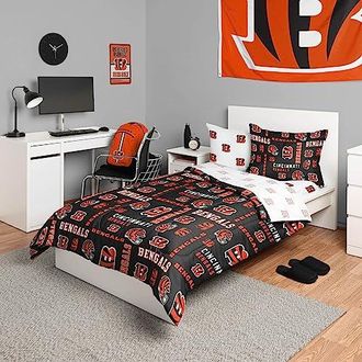 Foco Cincinnati Bengals 5-teiliges Bettw&auml;sche-Set (Bettdecke, Oberteil, Bettlaken und 2 Kissenbez&uuml;ge) - Twin