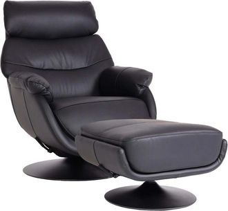 Hhg Neuwertig] Relaxsessel mit Hocker HHG 356, Fernsehsessel Sessel, Wippfunktion drehbar, Metall Echtleder/Kunstleder schwarz