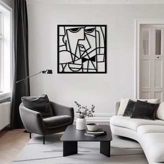 Generic Wanddeko aus Metall, Picasso-Gesichter, abstraktes Picasso-Gesicht, abstrakt, abstrakte Gesichter, minimalistische Linien-Deko, f&uuml;r Wohnzimmer (Schwar