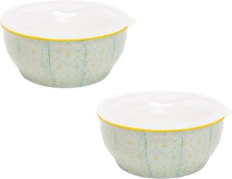 Tranquillo 2er Set Sch&uuml;ssel Art Deco handgestempelt aus Steinzeug, Silikondeckel, stilvolle und praktische Aufbewahrung f&uuml;r Lebensmittel t&uuml;rkis, 18,5 cm