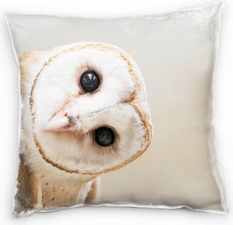 Paul Sinus Art Tiere, Eule, Nahaufnahme, beige, braun Deko Kissen 40x40cm für Couch Sofa Lounge Zierkissen - Dekoration zum Wohlfühlen