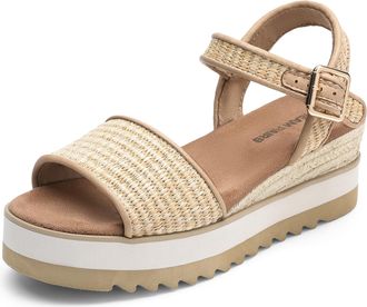Dream Pairs Damen Espadrilles Sandalen mit offener Zehenpartie elegante Plateau Sandals zum Hineinschlüpfen,Size 40.5,Natur-Raffia,DWUMPS2504