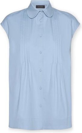 Elena Miro Femme, Blouses et Chemises, Bleu, Taille: 48 FR Chemise en coton m&eacute;lang&eacute; avec plis