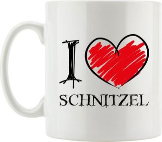 Pixxprint I Love Schnitzel Fun Tasse, ca. 300ml Fassungsvermögen, Keramik Weiß, Spülmaschinenfest