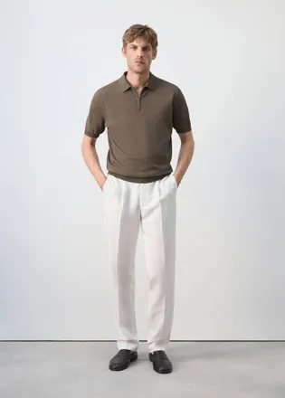 Mango Polo maille fermeture &Eacute;clair marron moyen - Homme - XXL - MANGO MAN